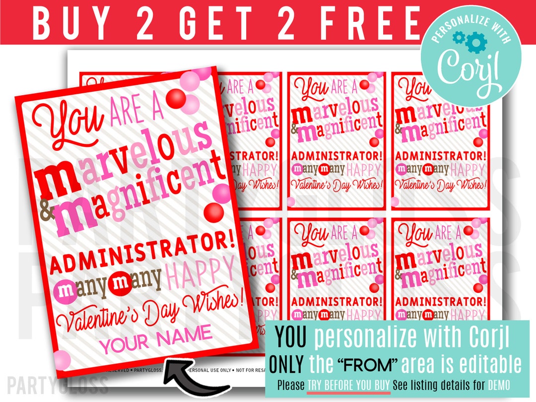 Editable Administrator Valentine's Day Printable Tag School Staff ...