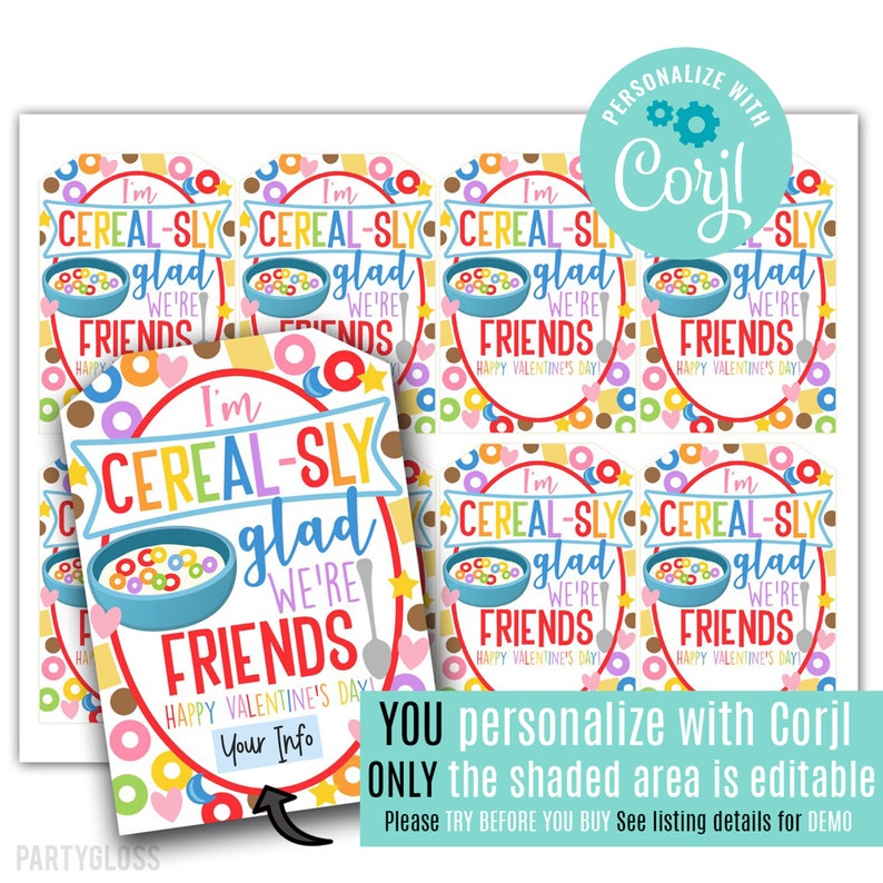Editable Cereal Valentine's Day Printable Tags Valentine Class Team ...