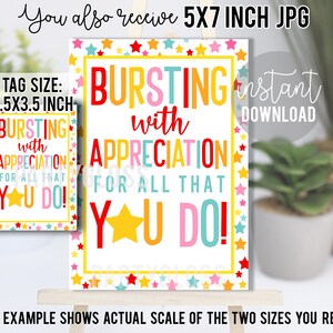 Bursting With Appreciation for All That You Do Printable Gift Tags ...