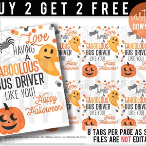 Halloween Bus Driver Appreciation Printable Gift Tags, Faboolous Bus ...