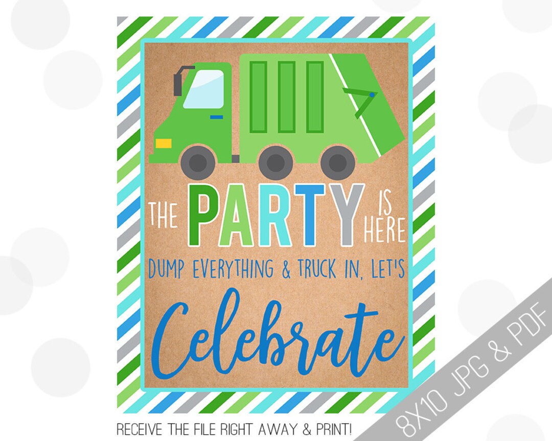 Garbage Truck Party Printable 8x10 Sign, Truck Welcome Door Sign Blue ...