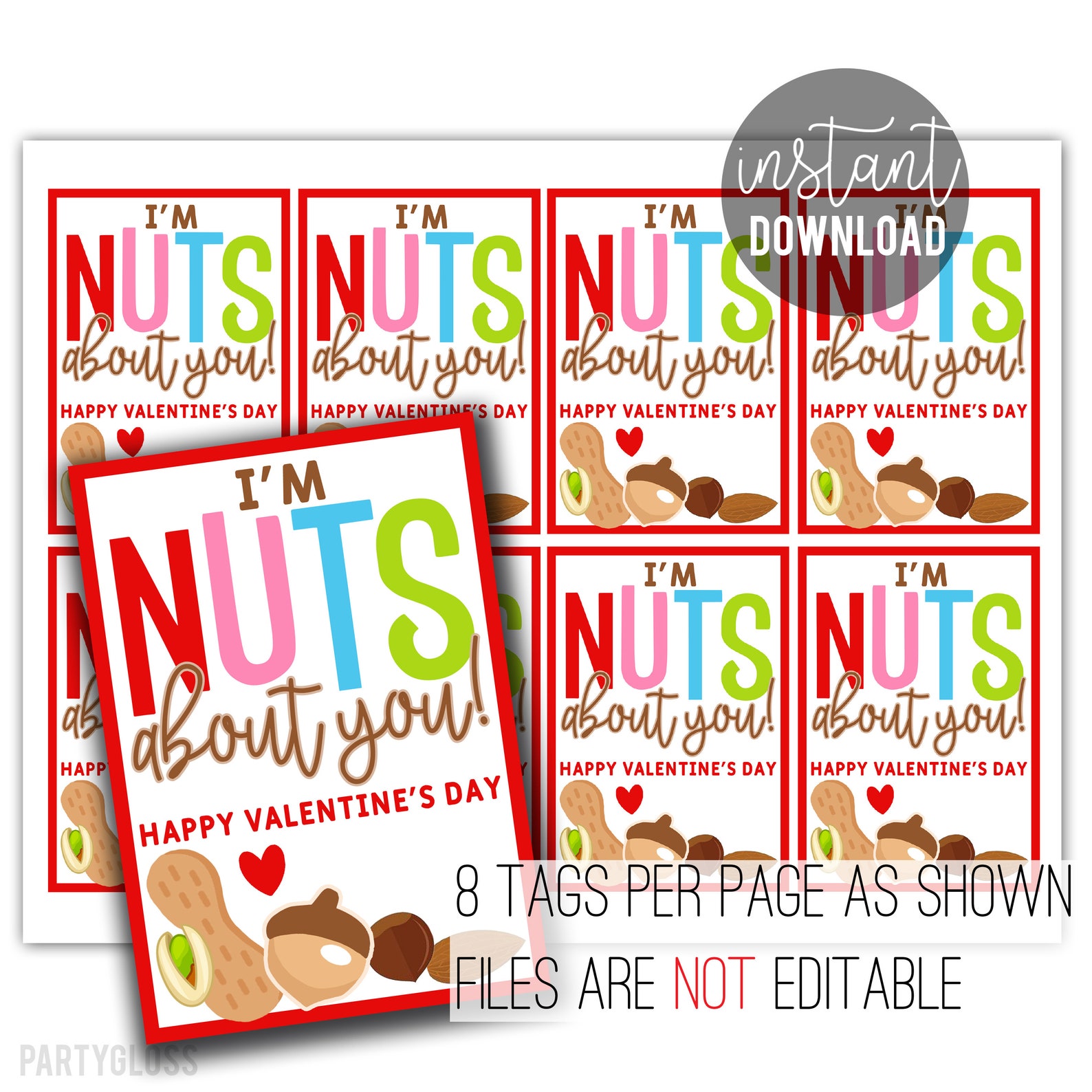 Nuts About You Valentine's Day Printable Tags Nut Valentine Healthy ...