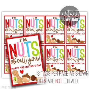 Nuts About You Valentine's Day Printable Tags Nut Valentine Healthy ...