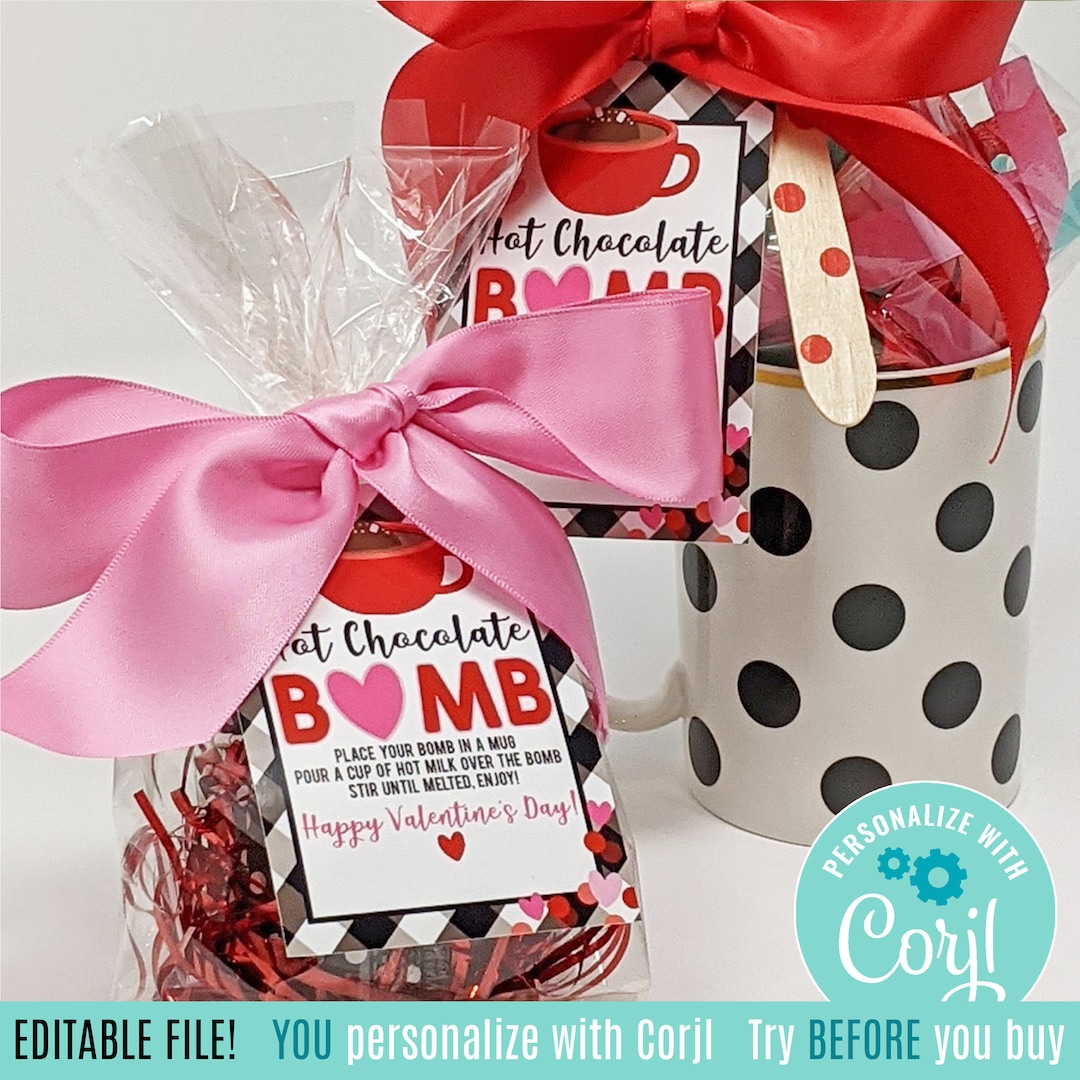Editable Hot Chocolate Bomb Valentine's Day Printable Tags Cocoa Mix ...