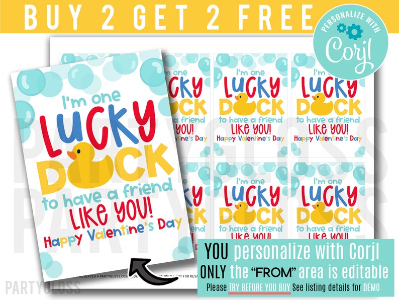 Editable Rubber Duck Valentine's Day Printable, Lucky Duck Valentine ...