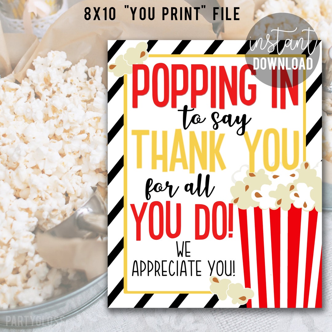 Popcorn Appreciation 8x10 Printable Sign Teachers Employees Staff Team ...