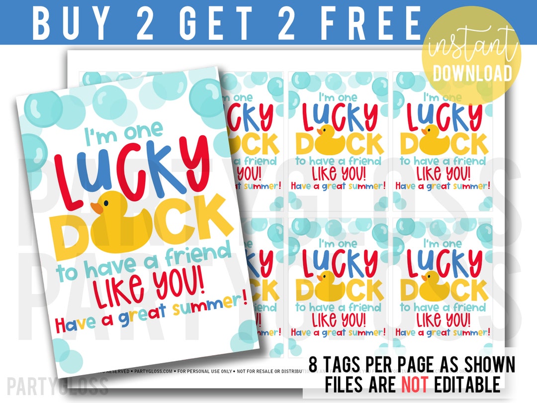 Rubber Ducky End of the Year Printable Tags, Non Food, Lucky Duck ...