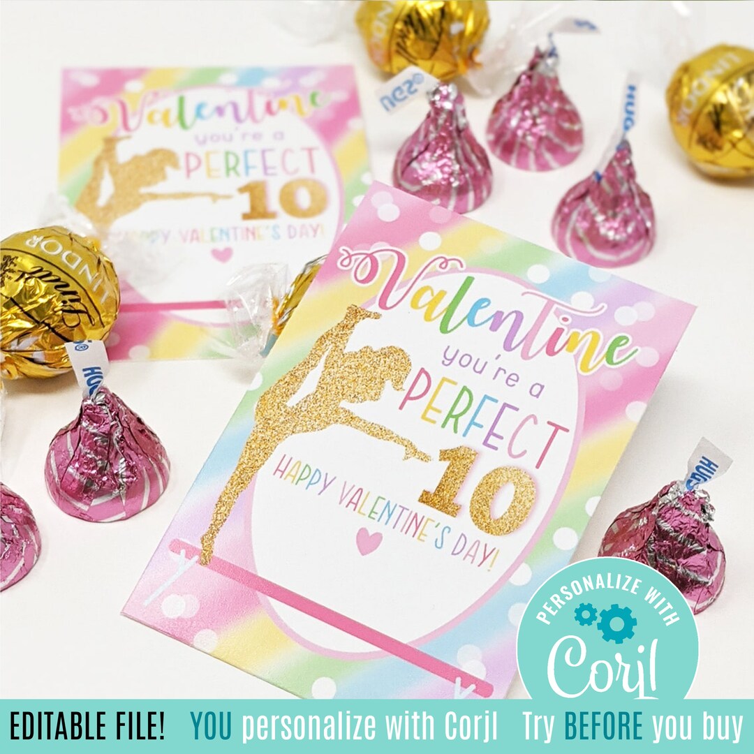 Editable Gymnastics Valentine's Day Printable Tag Perfect 10 Valentine ...