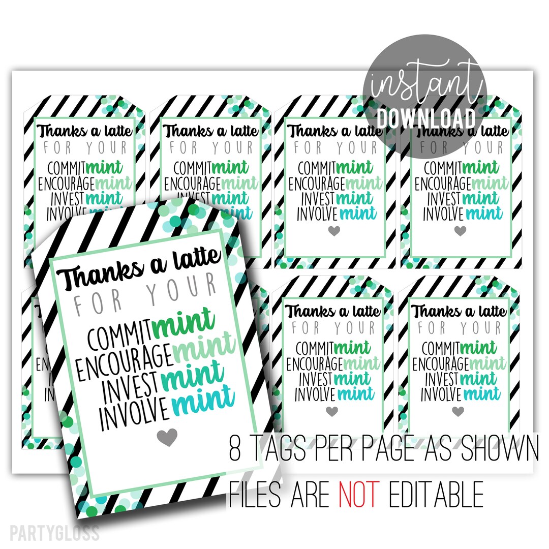 Teacher Appreciation Printable Tag | Mint Tags | Thanks a Latte ...