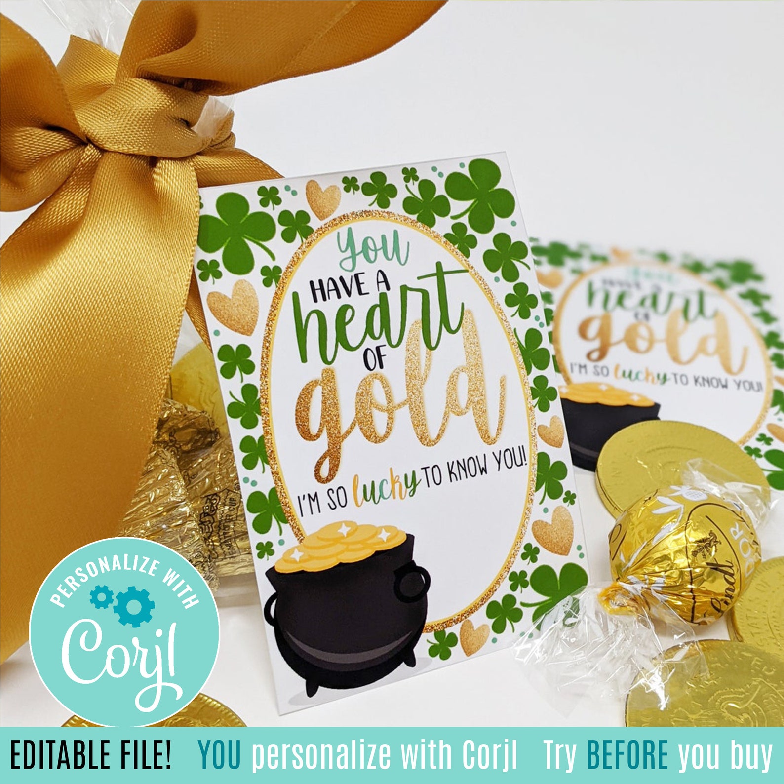 Editable St. Patrick's Day Printable Heart of Gold Gift - Etsy