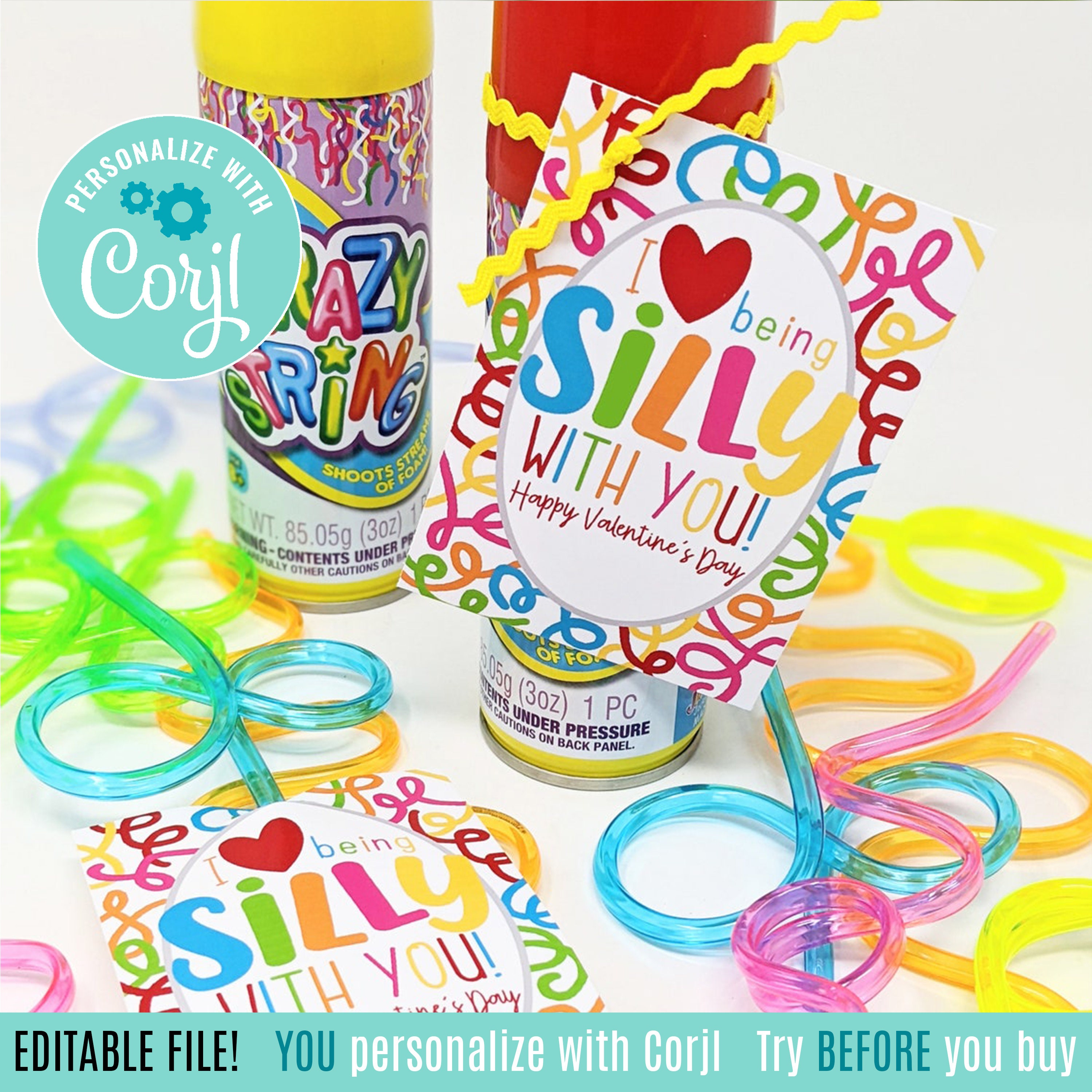 Editable Valentine's Day Printable Tags Straw Valentine String Putty ...