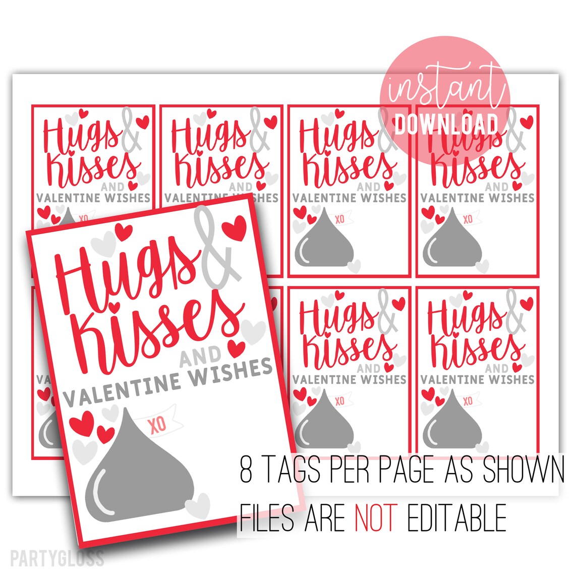 Hugs and Kisses Valentine's Day Printable Tags Valentine - Etsy