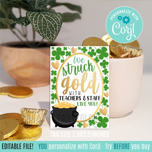 St. Patrick's Day Thank You Gift Tags Teacher Staff - Etsy