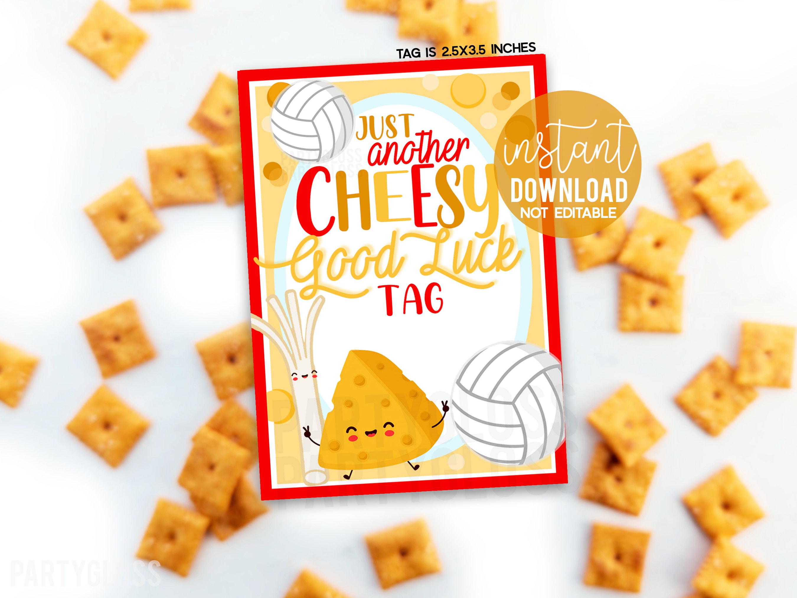 Volleyball Cheesy Good Luck Printable Gift Tags, Cheese Crackers Bag ...