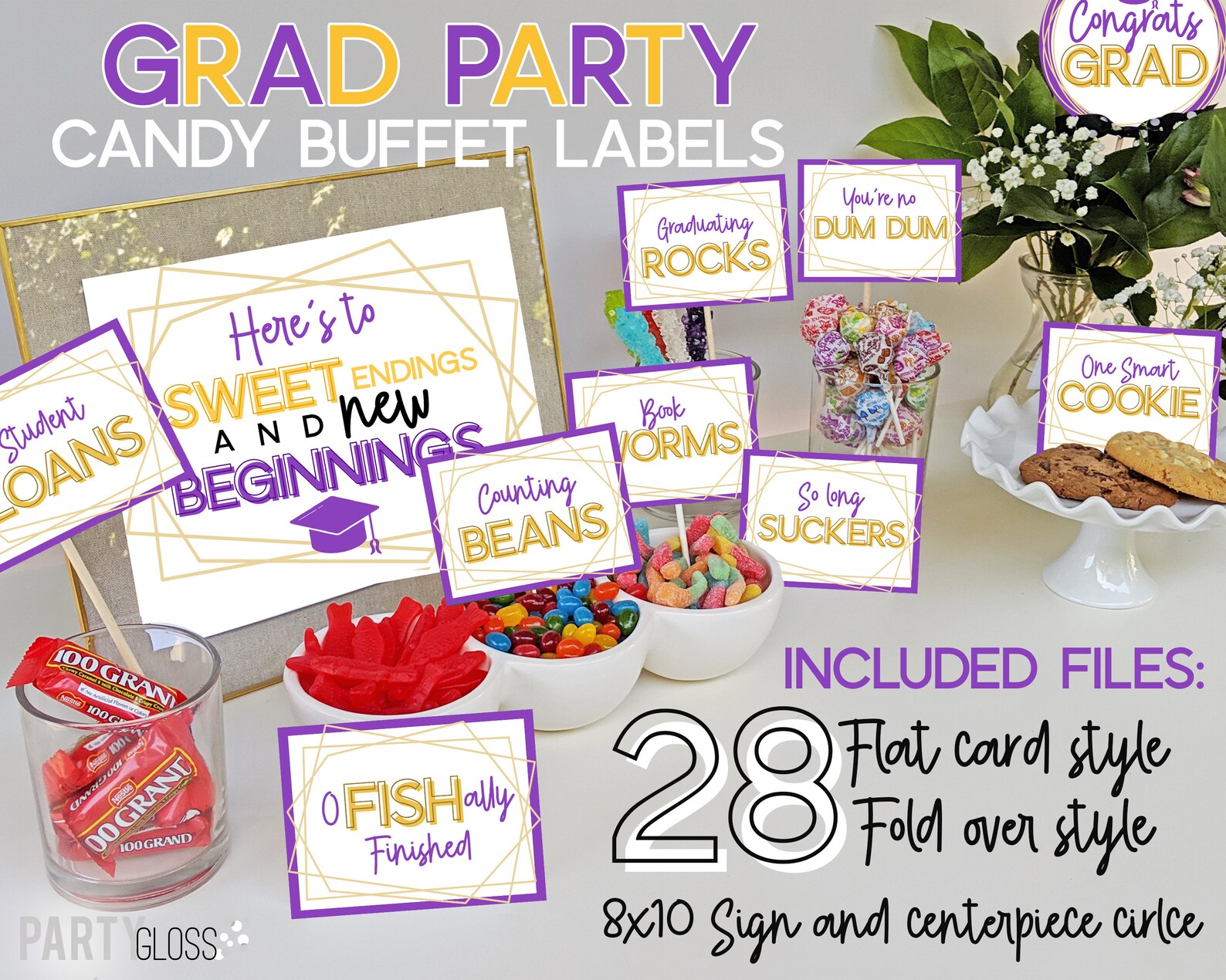 Graduation Printable Package Purple and Gold Grad Party | Etsy