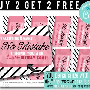 Editable Eraser Valentine's Day Printable Tags Pink Non-food Art ...