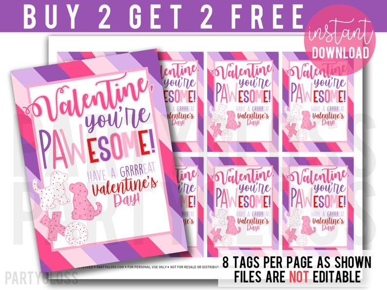 Animal Cookie Valentine's Day Printable Tags Puppy Love - Etsy