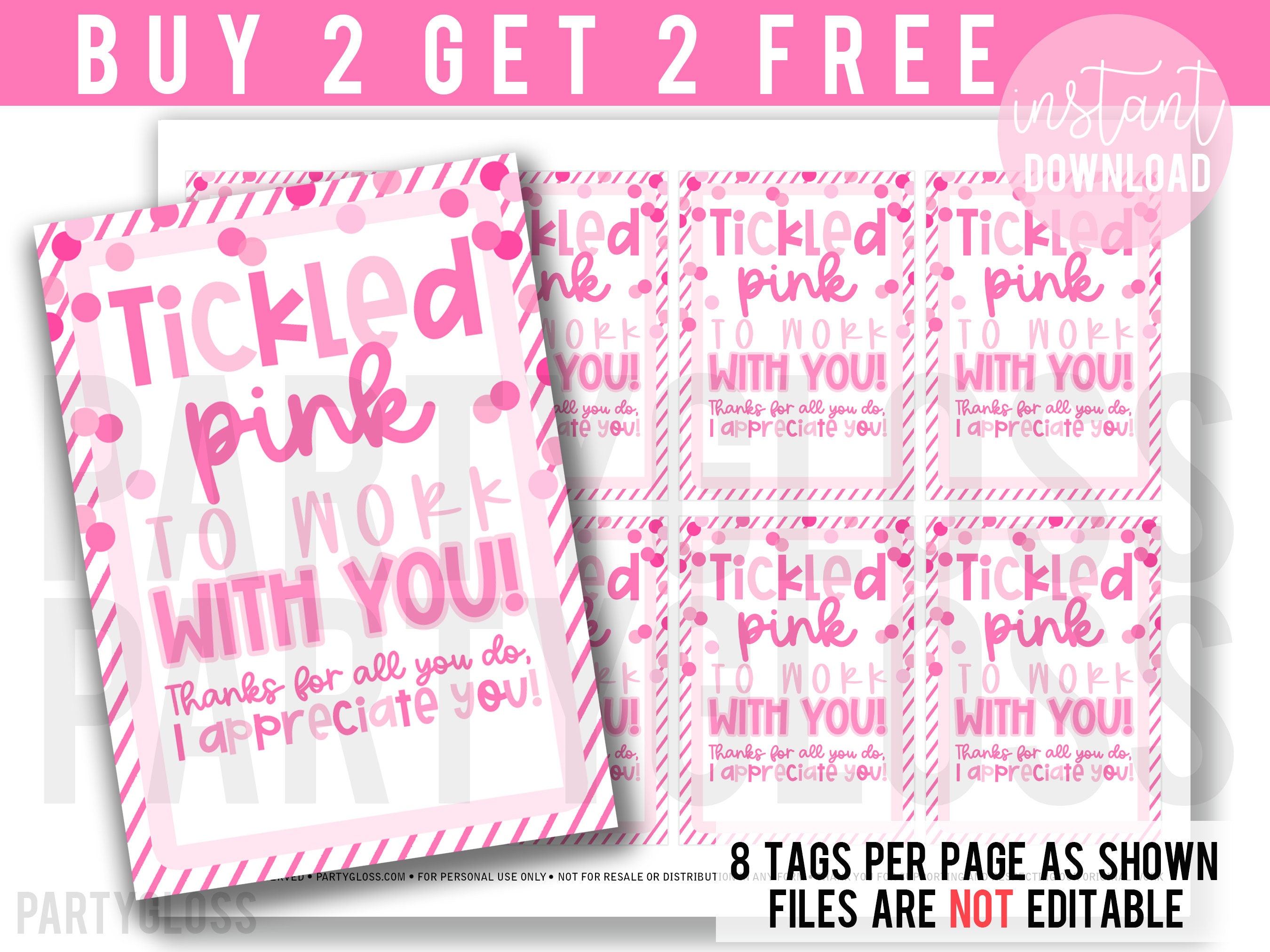Coworker Appreciation Printable Tag, Tickled Pink Printable, Tickled ...