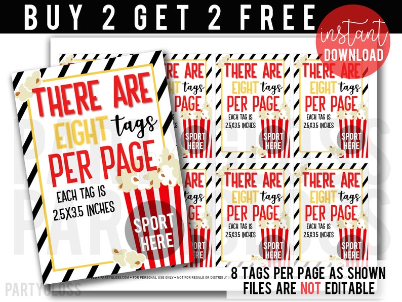 Football Popcorn Good Luck Printable Gift Tags, Popping Poppin Bag ...