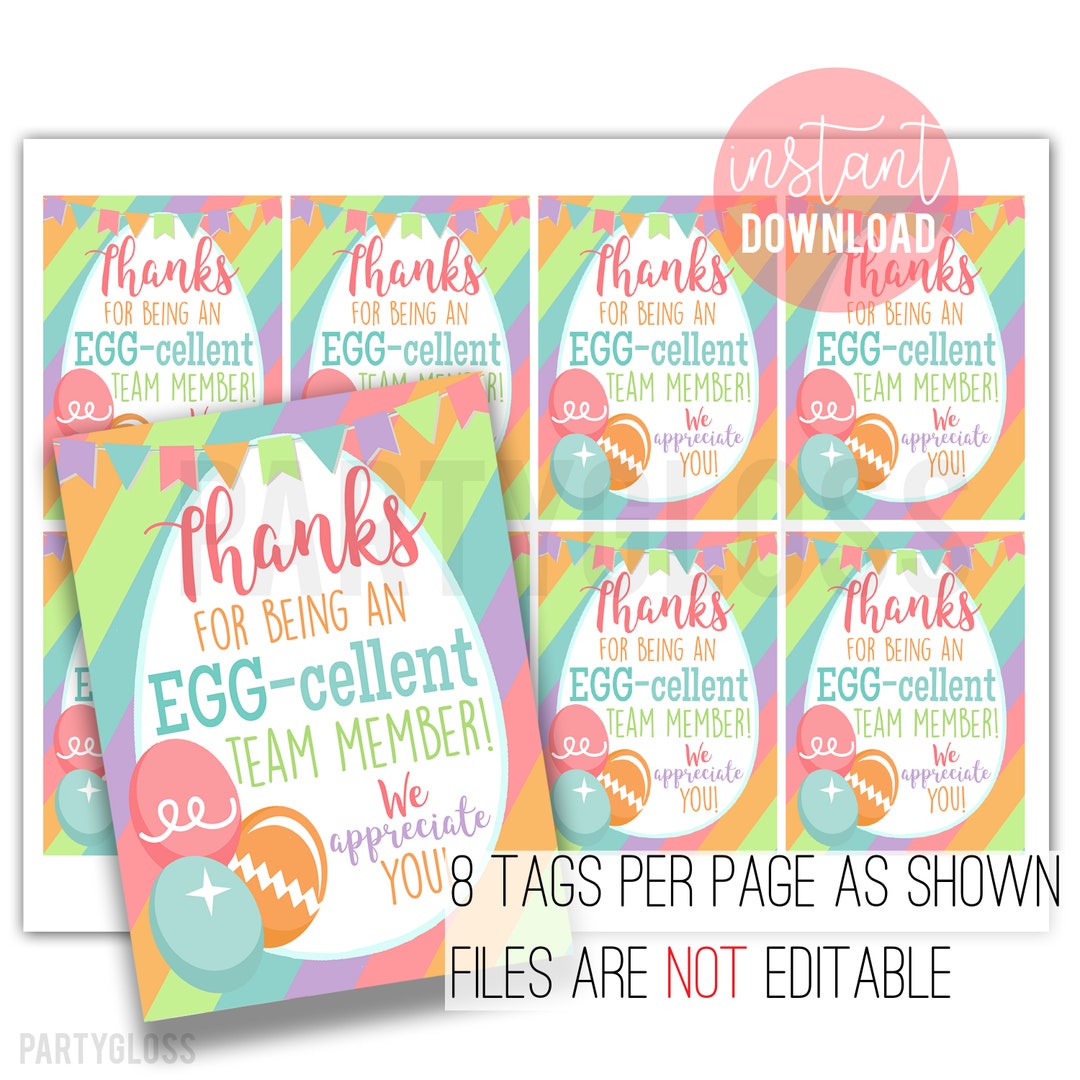 Easter Team Member Appreciation Printable Tags, Staff Employee Spring ...