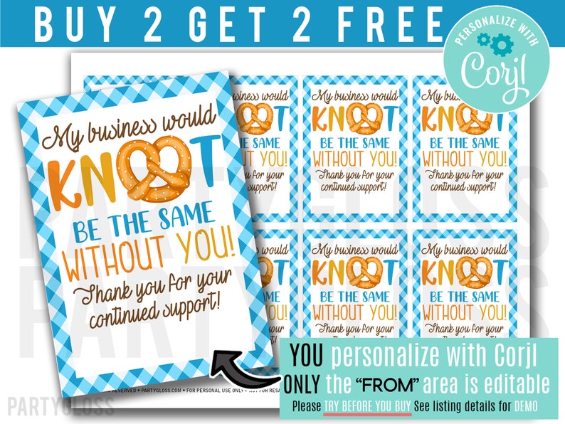 Editable Pretzel Customer Appreciation Printable Tag | Pretzels My ...