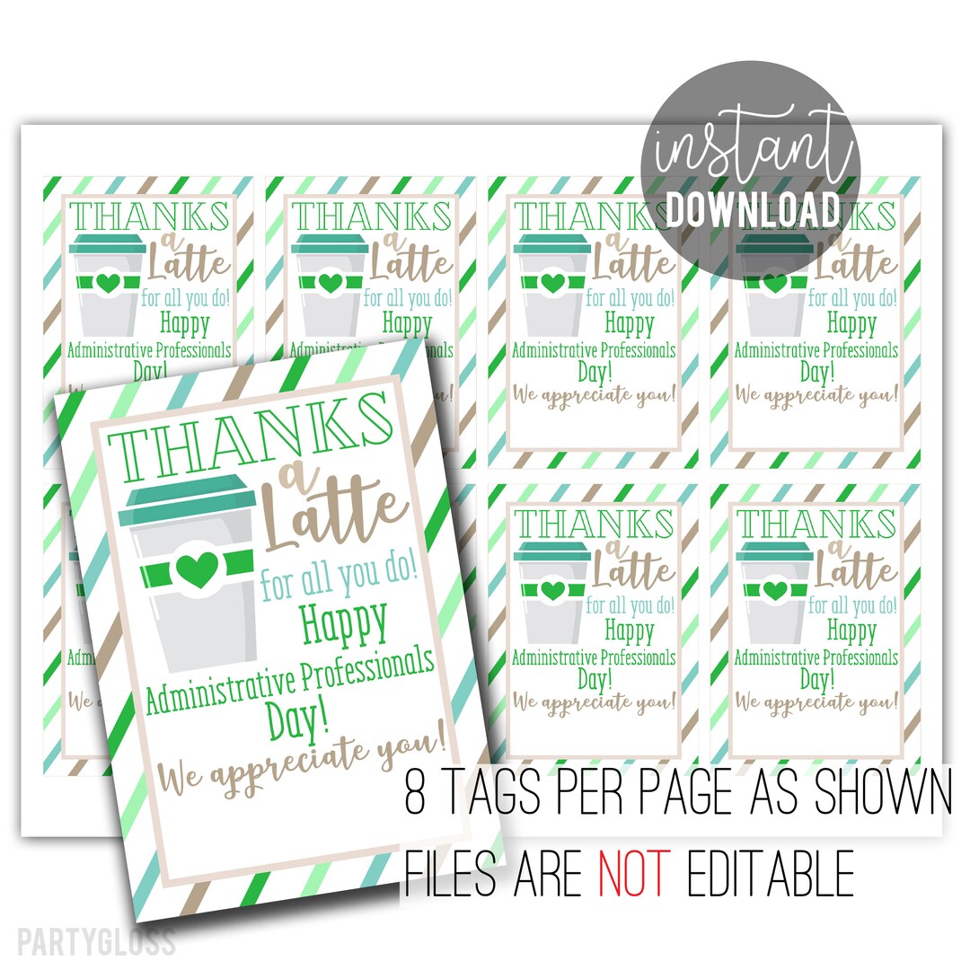 Administrative Professionals Day Tag | Latte Tag | Appreciation Tags ...
