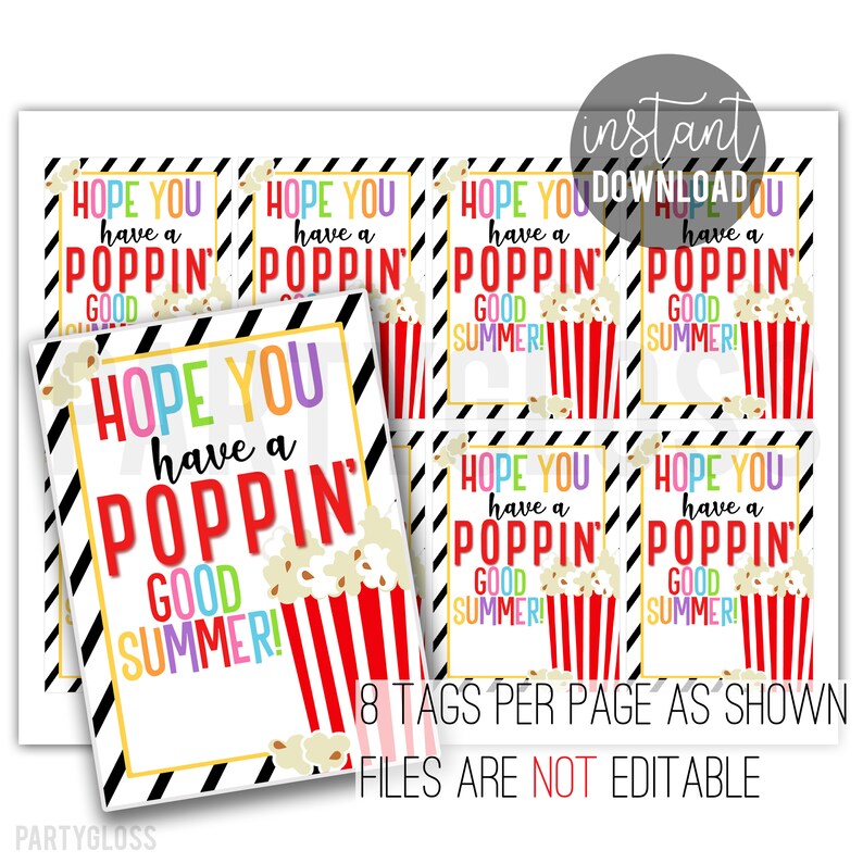 End of the Year Printable Tag Popcorn Printable | Etsy