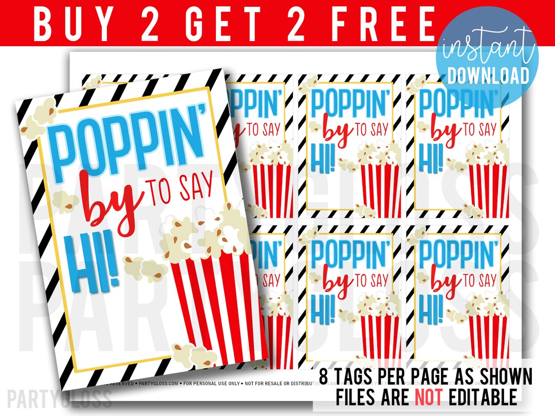 Popping by to Say Hi Printable Tag Popcorn Thank You Client Gift ...