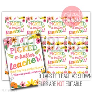 Teacher Appreciation Printable Floral Flower Tags Floral Teacher Tags ...