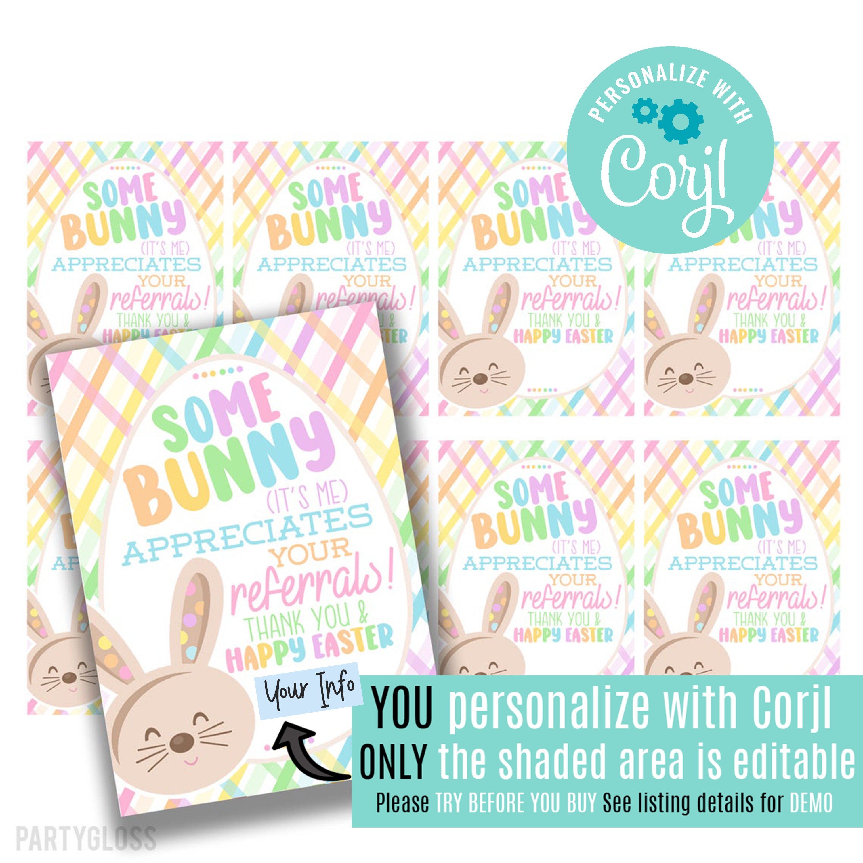 Editable Referral Appreciation Printable Tags, Happy Easter Some Bunny ...