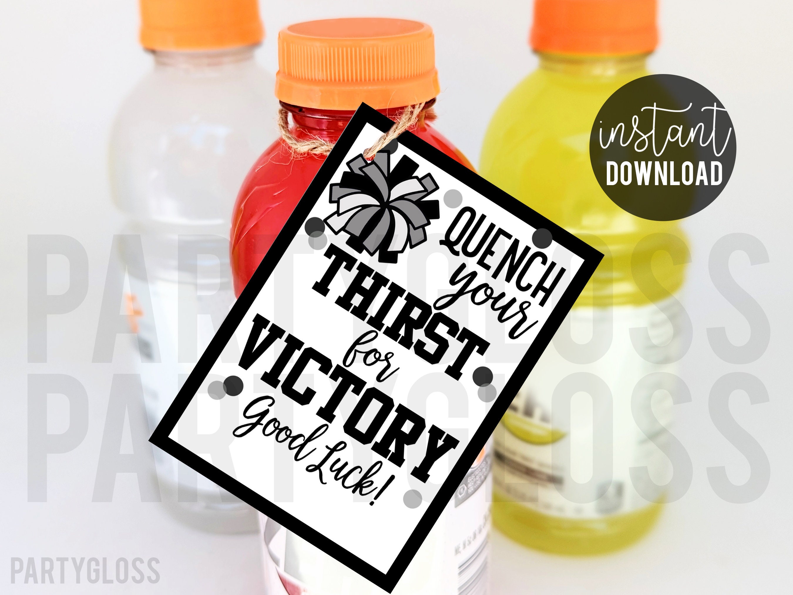 Black Cheer Good Luck Printable Tags, Quench Your Thirst for Victory ...