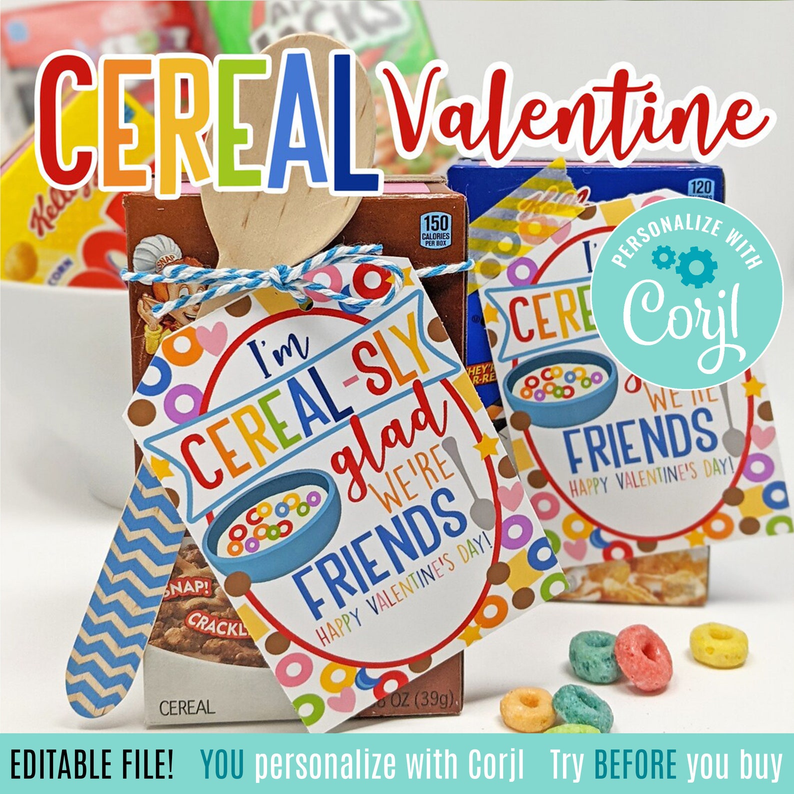 Editable Cereal Valentine's Day Printable Tags Valentine - Etsy