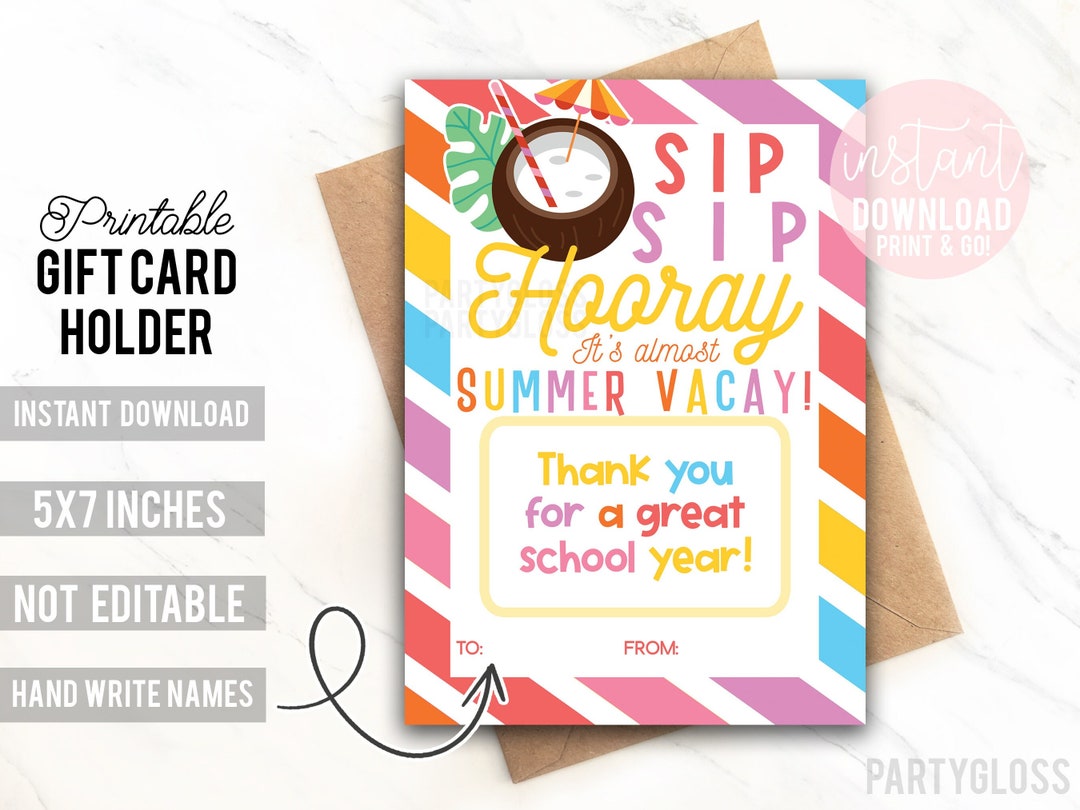 End of the Year Printable Gift Card Holder Teacher Appreciation Thank ...