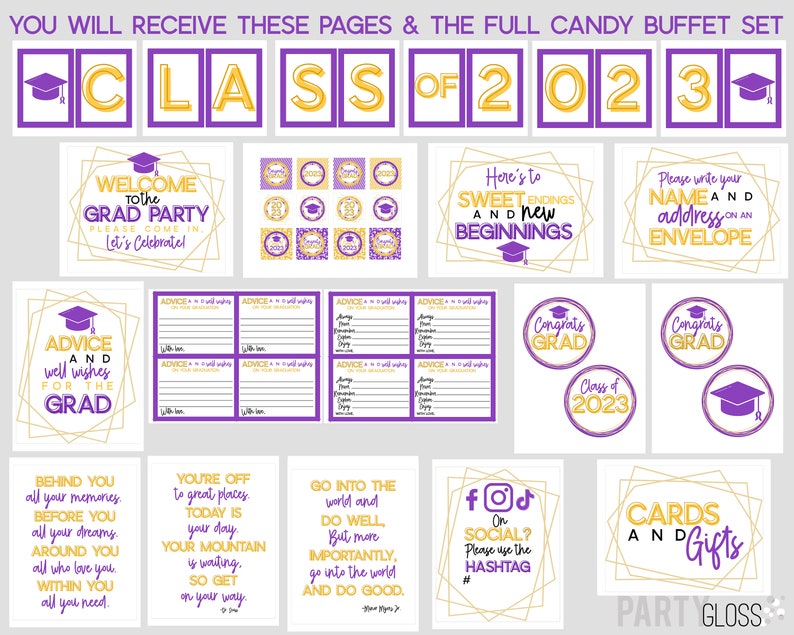 Graduation Printable Package | Purple and Gold Grad Party | Class of ...