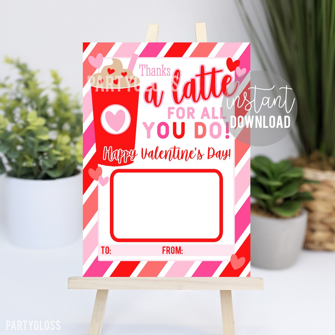 Valentine's Day Coffee Printable Gift Card Holder, Teacher Gift Card ...