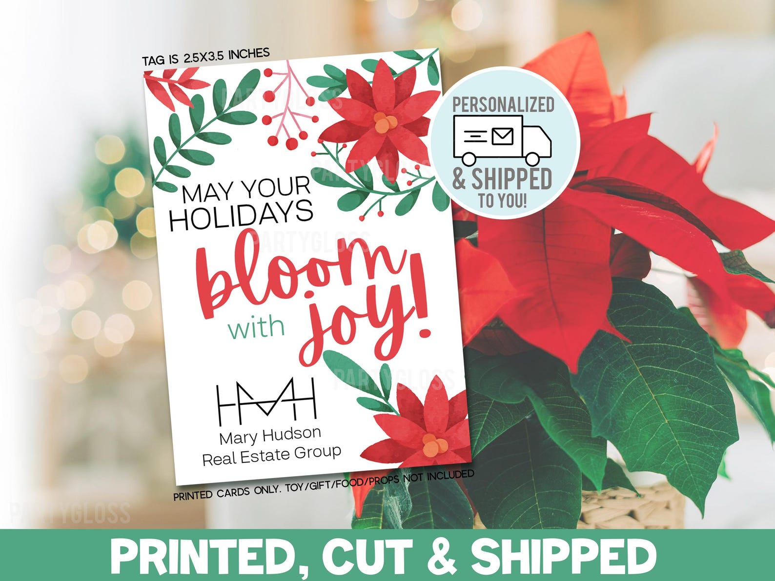 Poinsettia Gift Tags, Personalized, Printed & Shipped, Corporate ...