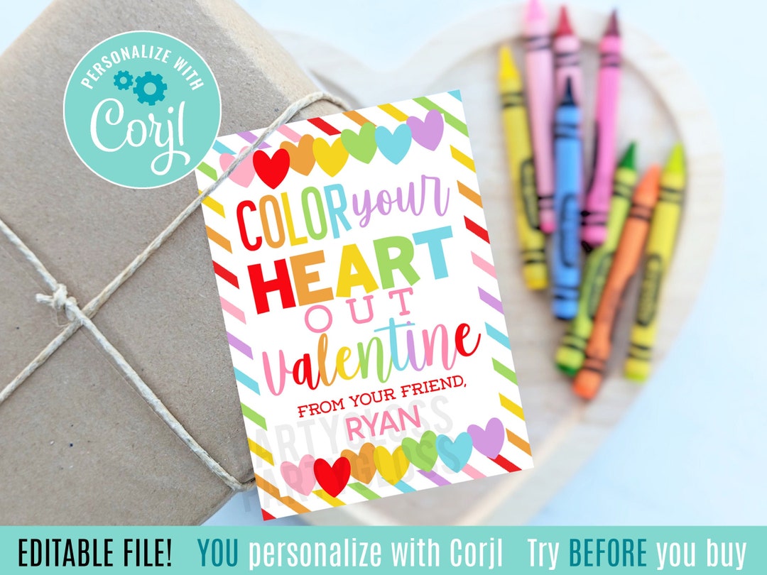 Editable Rainbow Crayon Valentine's Day Printable Tags, Color Your ...