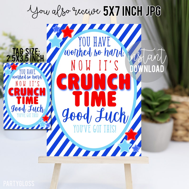 Crunch Time Good Luck Printable Gift Tags, Chocolate Bar Candy Tag PTO ...