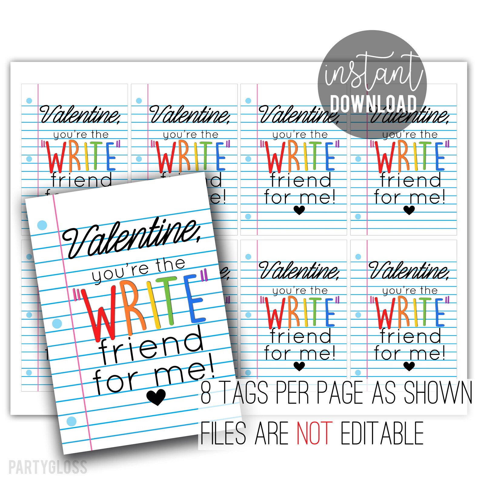 Valentine's Day Pencil Printable Tag Non Food Valentine - Etsy