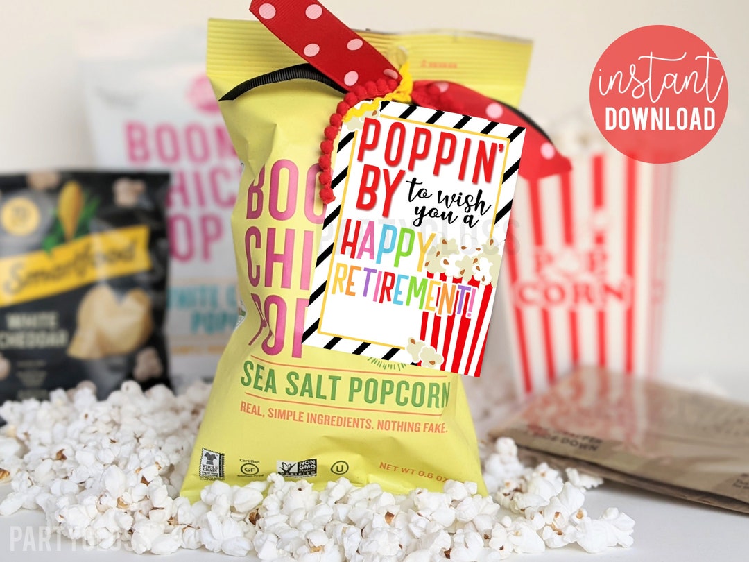 Popping by Happy Retirement Tags, Popcorn Gift Tag for Popcorn ...