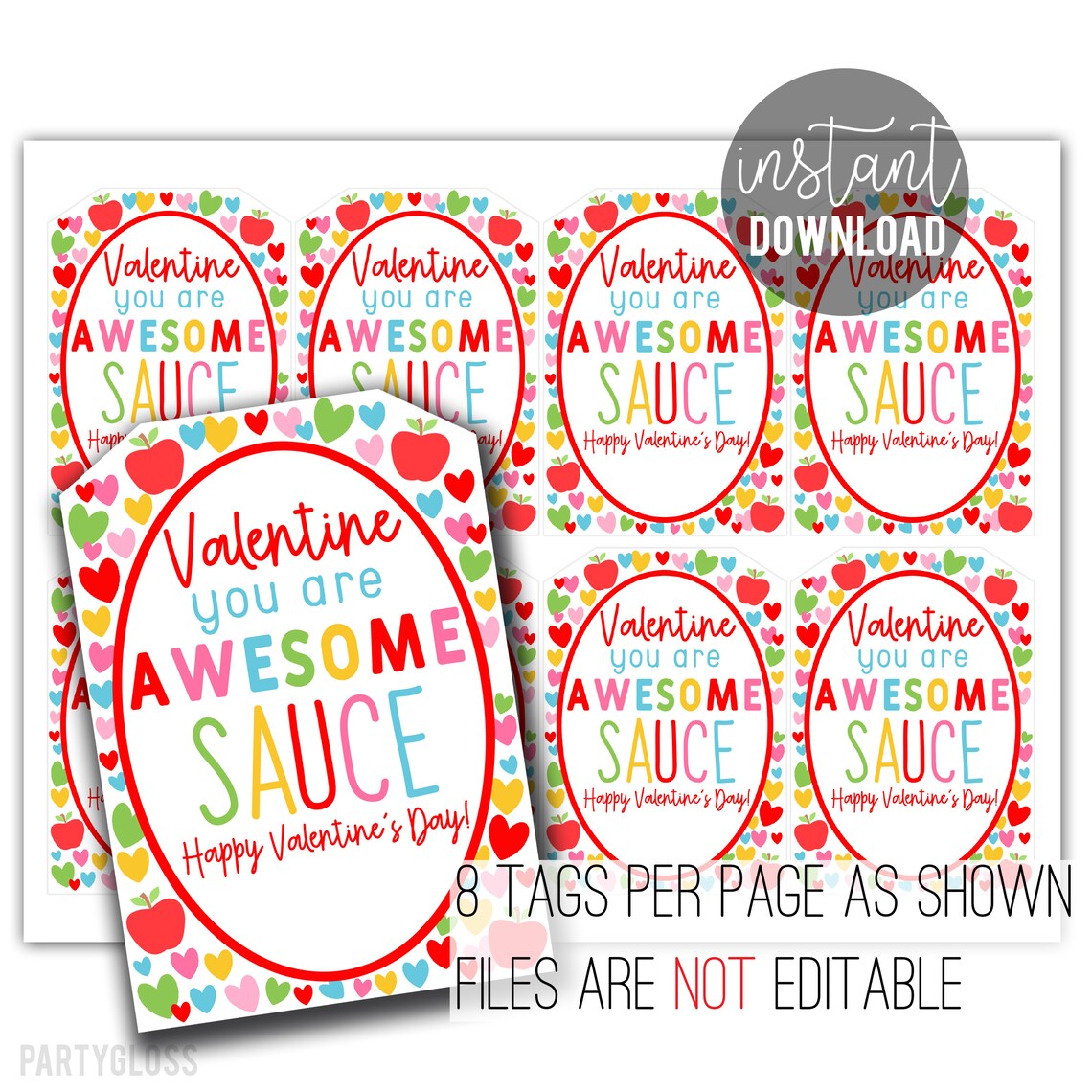 Applesauce Valentine's Day Printable Tag Awesome Sauce - Etsy