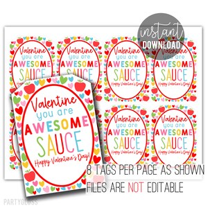 Applesauce Valentine's Day Printable Tag Awesome Sauce Valentine Class ...