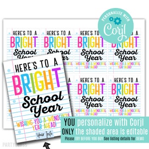 Editable Back to School Printable Gift Tags, Here's to A Bright School ...