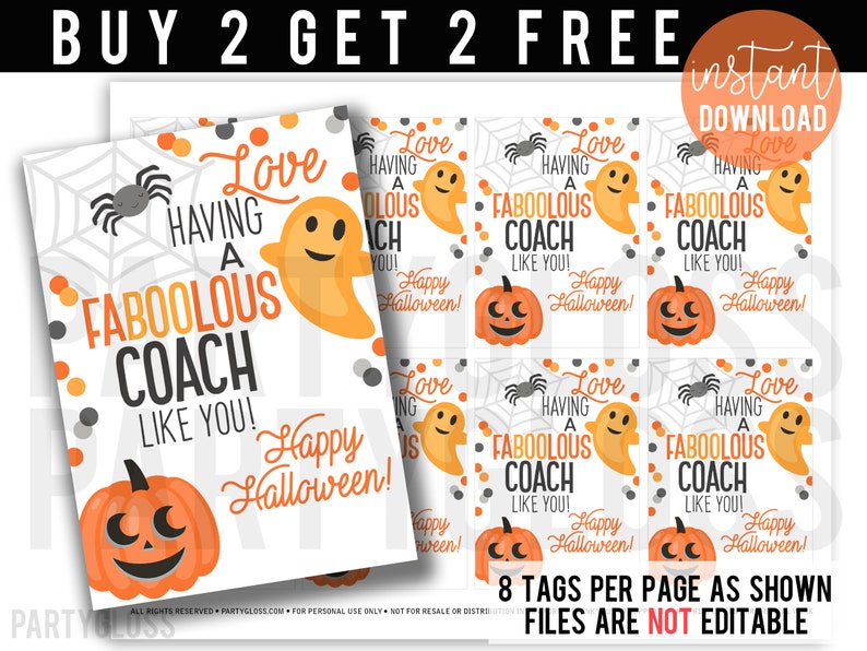 Coach Appreciation Happy Halloween Printable Gift Tags, Faboolous ...