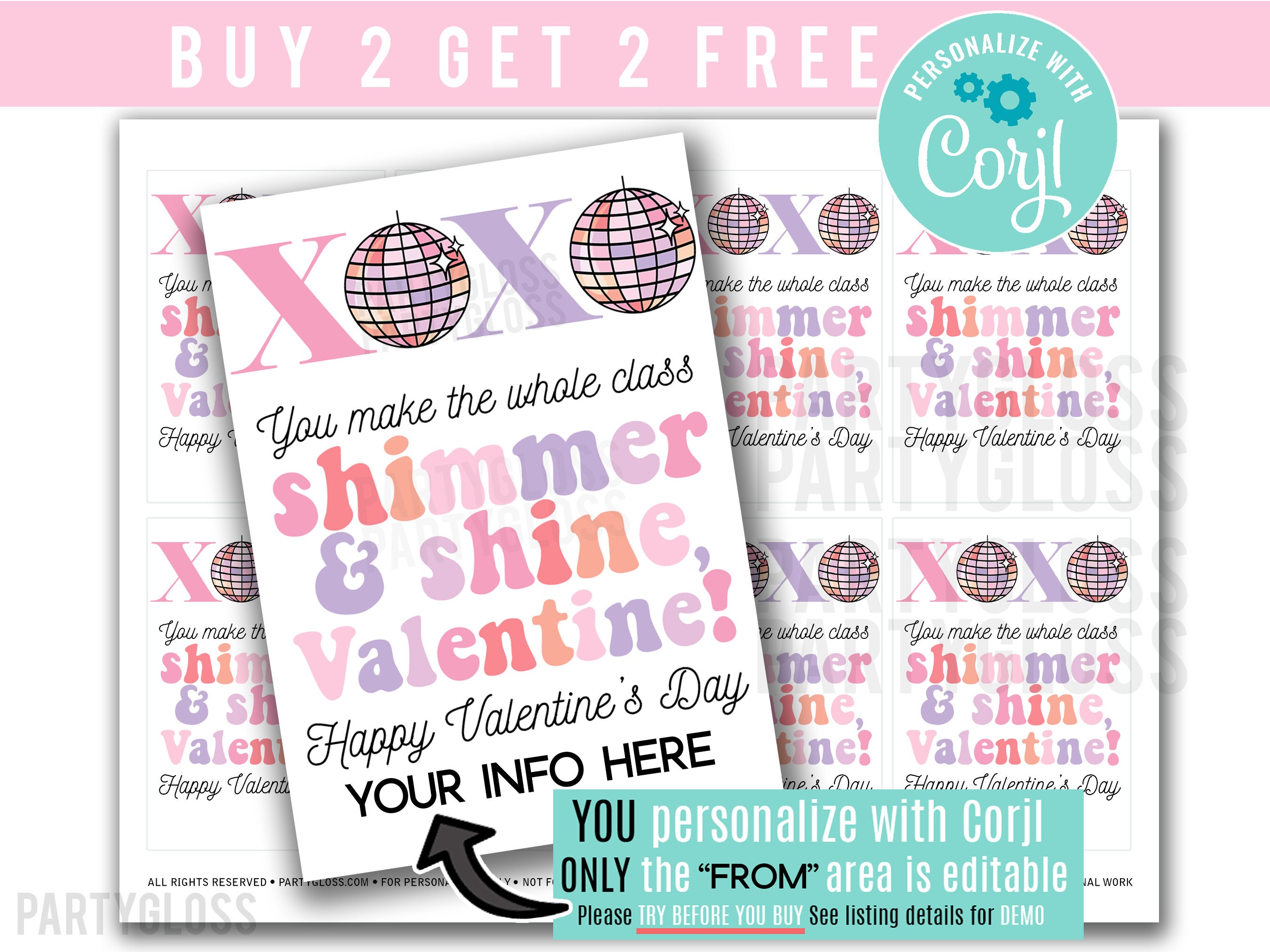 Editable Shimmer and Shine Valentine's Day Printable Gift Tags Disco ...
