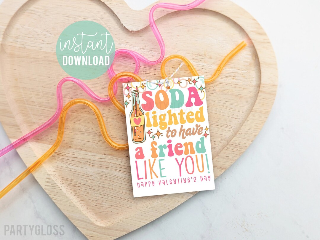 Soda Valentine's Day Printable Tags Pink Crazy Straw PTA Teacher Coach ...