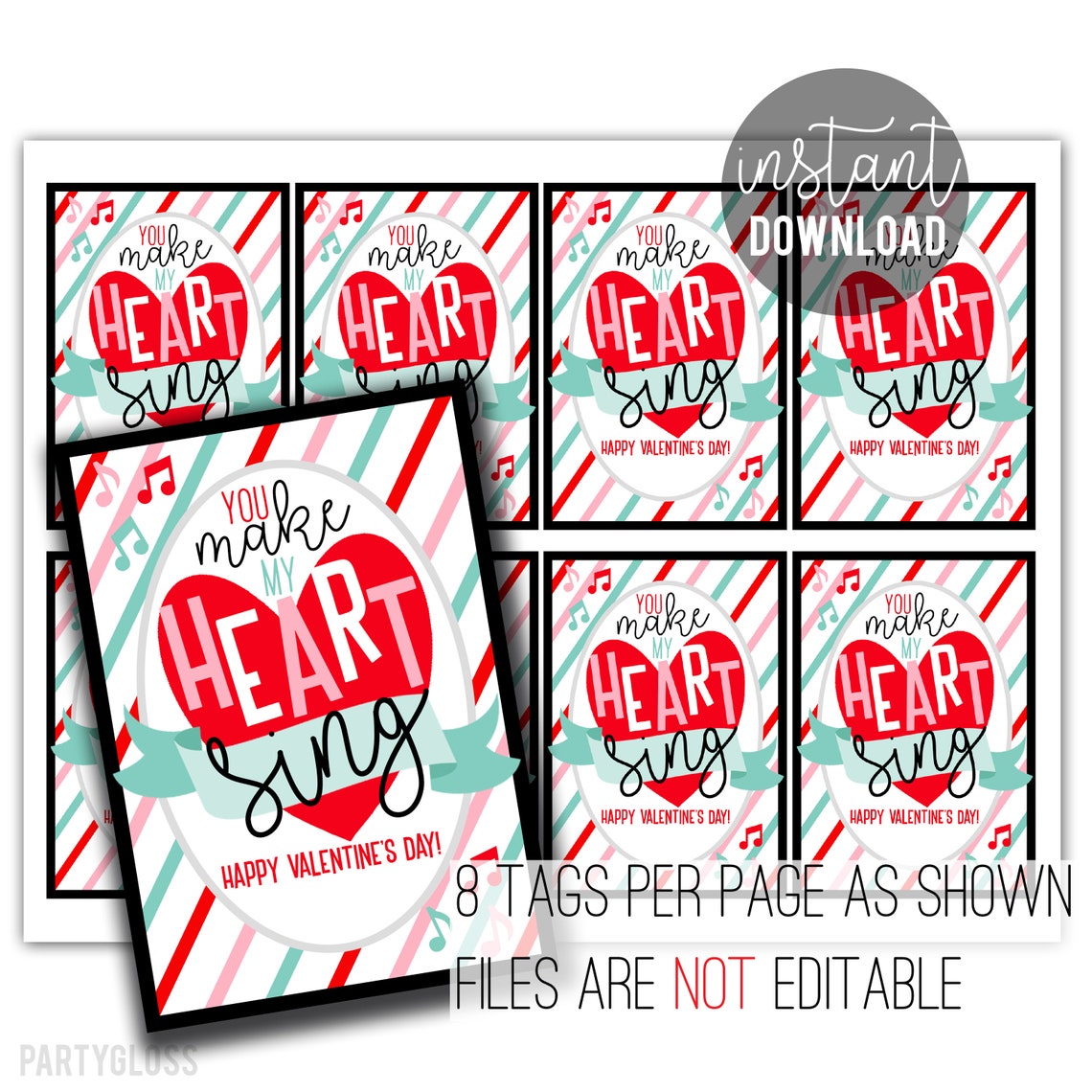 You Make My Heart Sing Valentine's Day Printable Tags Music Valentine ...