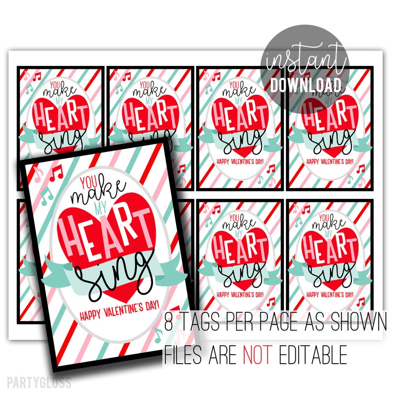 You Make My Heart Sing Valentine's Day Printable Tags - Etsy