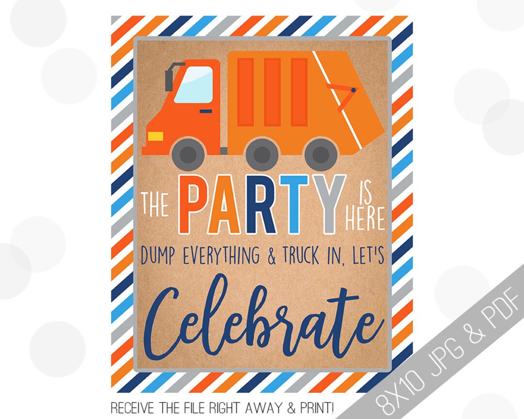 Garbage Truck Party Printable 8x10 Sign, Truck Welcome Signage Birthday ...