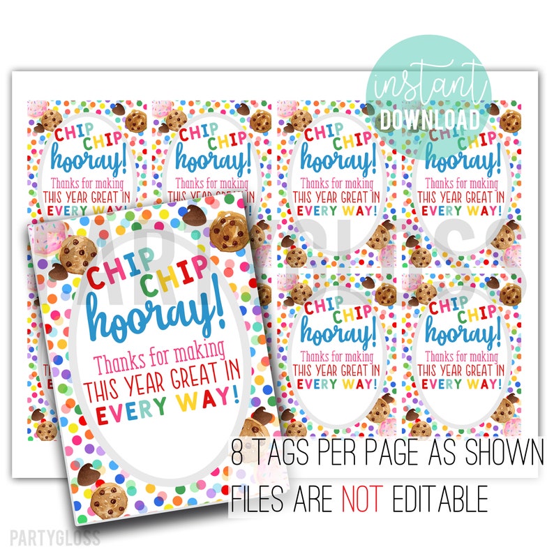 Chip Chip Hooray Appreciation Printable Tag End of the Year - Etsy